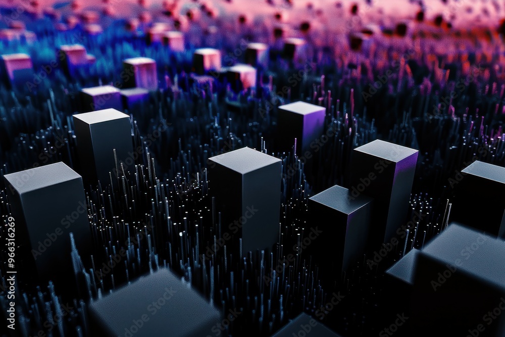 Large group of 3D box shapes generate an abstract topology. Data ...