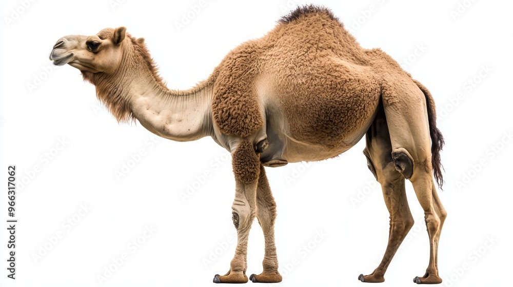 striking camel gracefully poses with its head turned, displaying its ...