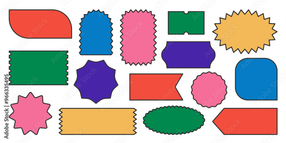 Various Colorful price tag collection in retro style. Zigzag edge ...