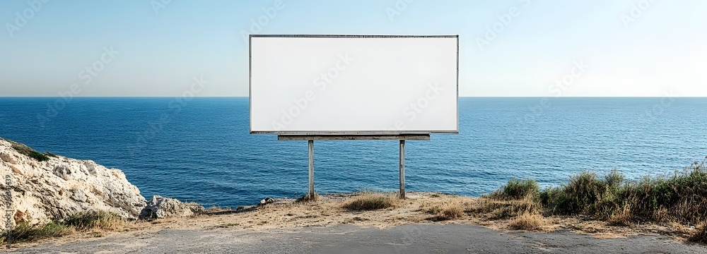 24. A billboard along a scenic coastal cliff with the ocean and horizon ...