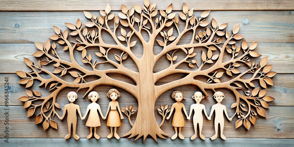 A beautifully crafted wooden family tree displays generations of loved ...