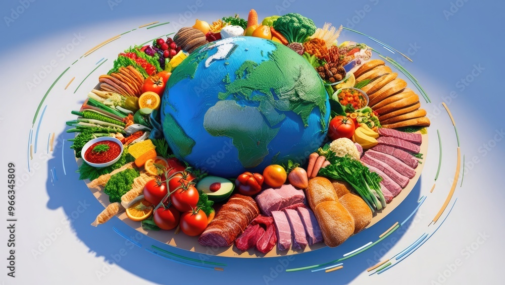 3D Earth Surrounded by Various Types of Foods for World Food Day to ...