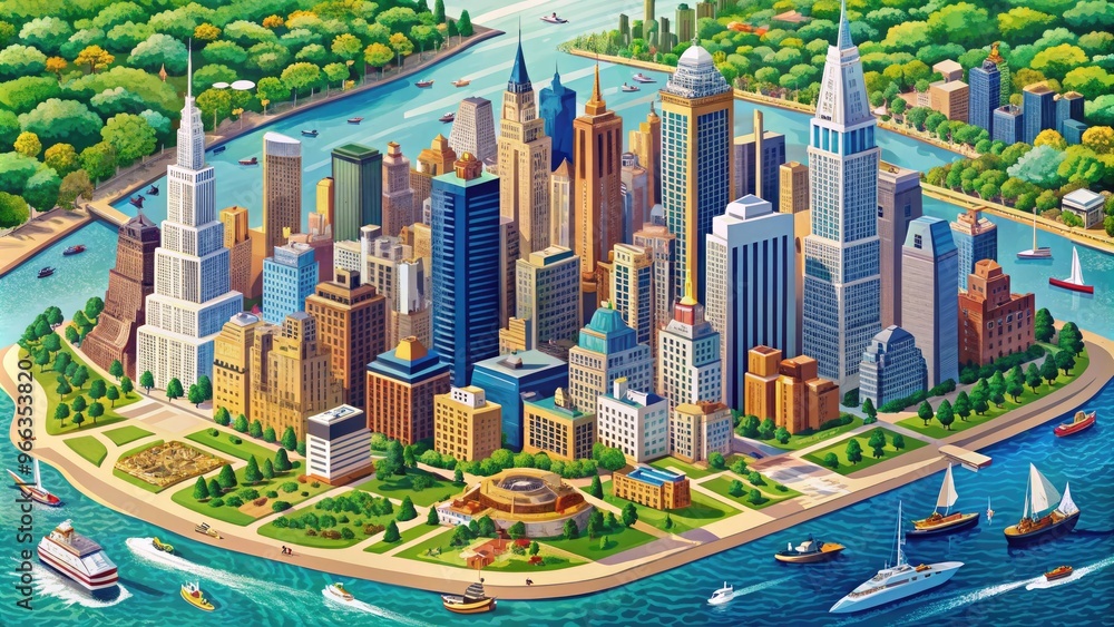 A detailed illustration of Manhattan's neighborhoods and areas ...