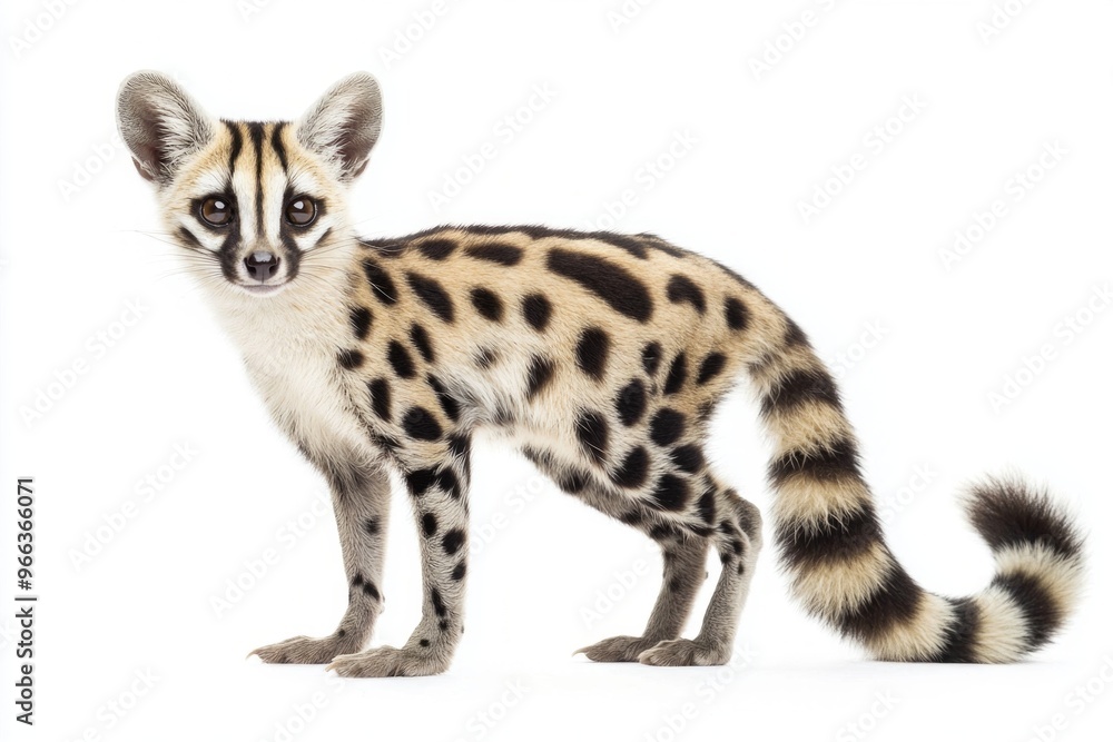 curious spotted genet stands gracefully, showcasing its distinctive ...