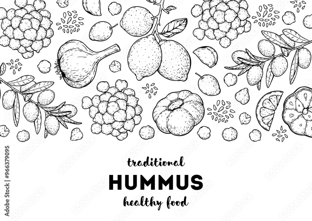 Hummus packaging design template. Cooking and ingredients for hummus ...