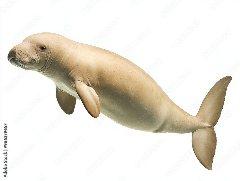dugong swims effortlessly, its large body and paddle-like tail creating ...