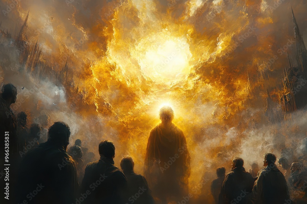 ethereal depiction of miraculous healing radiant figure touches blind ...