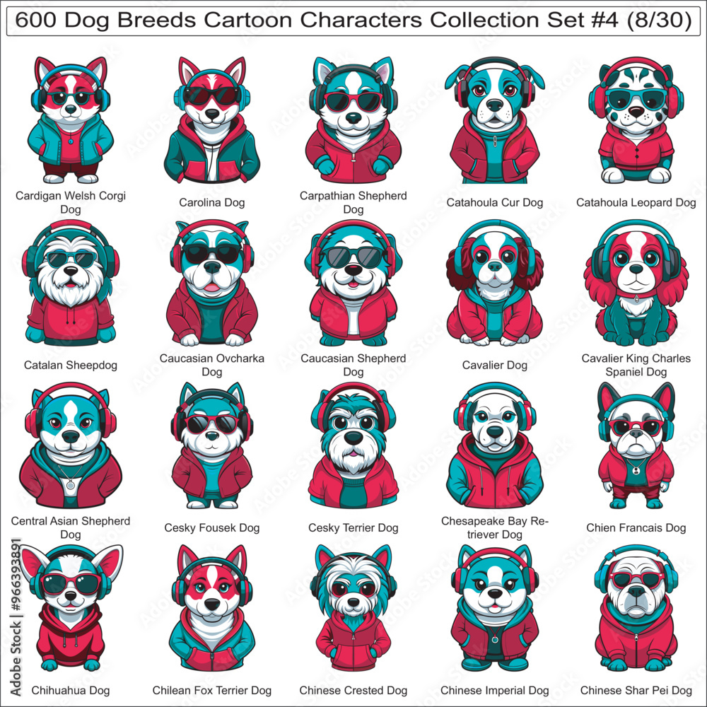 Dog Breeds Cartoon Characters Collection Set of 600 Dog Faces Isolated ...