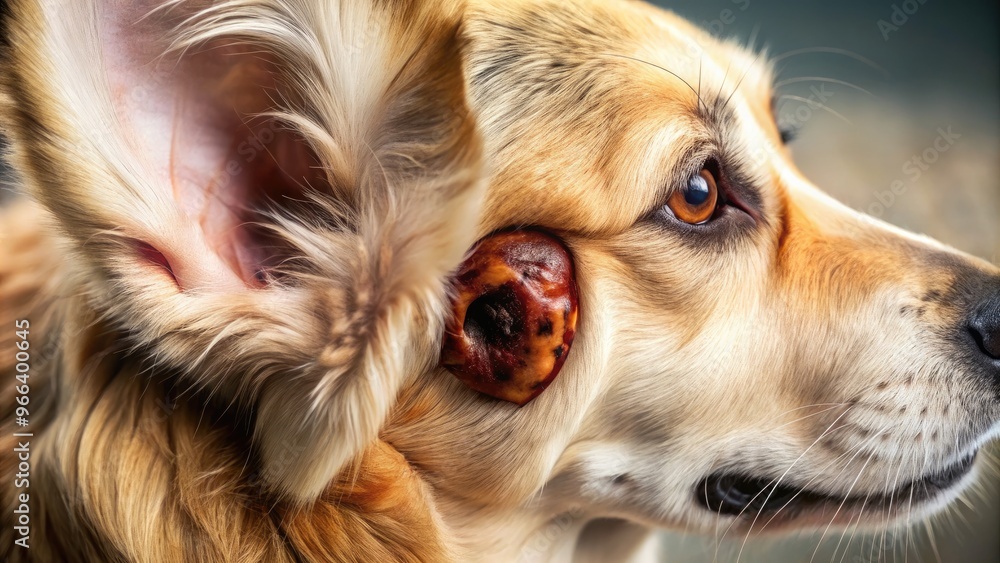 Close-up of a dog's inflamed ear canal, infested with pesky ear mites ...