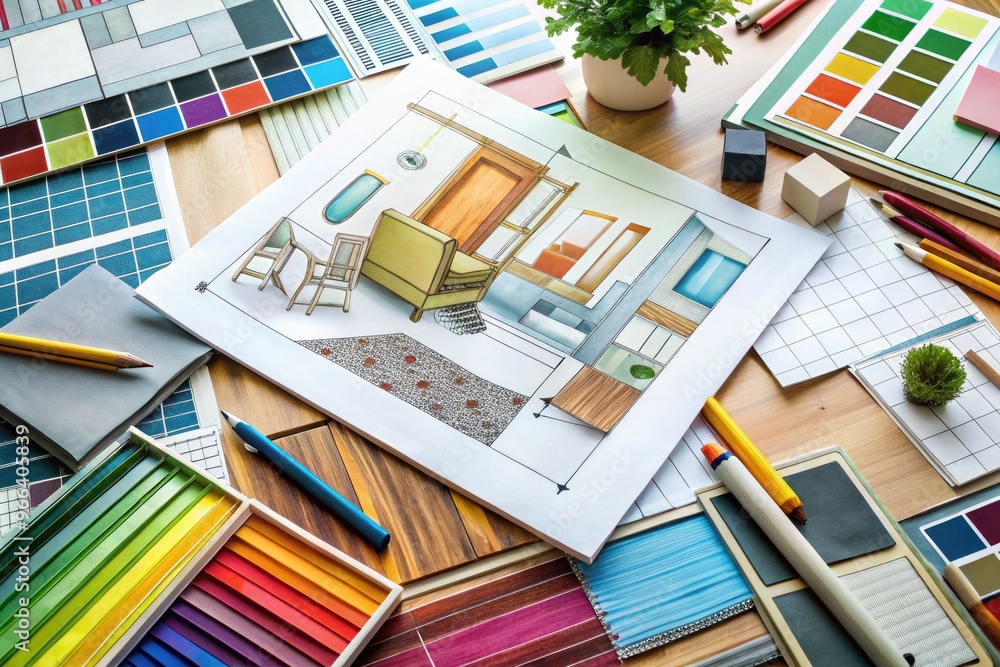 Colorful diagrams and sketches on a desk showcase the thorough steps of ...