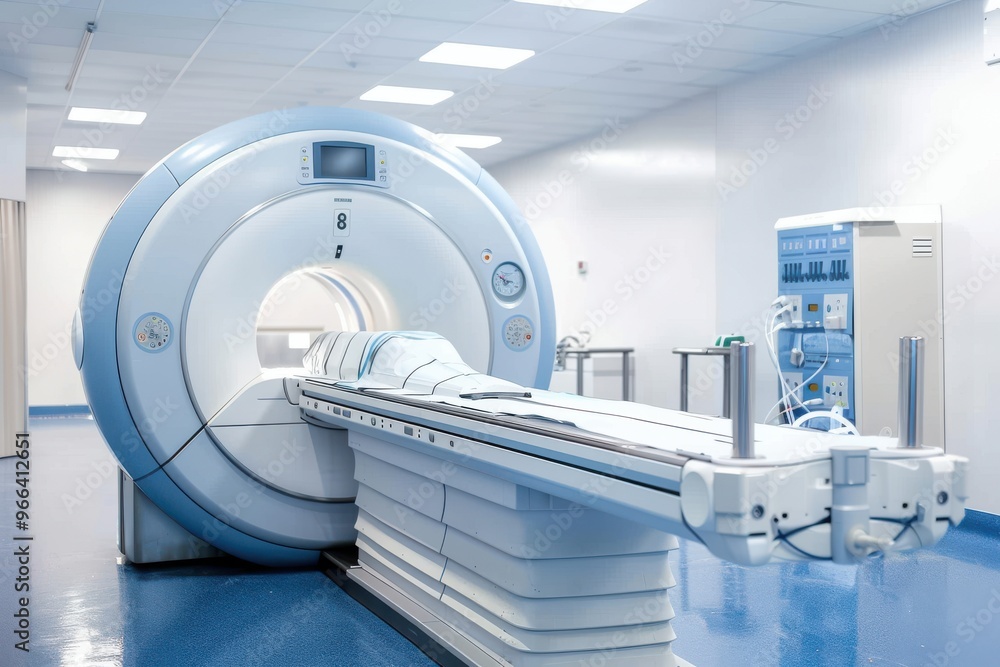 MRI scanner in an empty hospital room MRI scanner in an empty hospital room - healthcare and ...