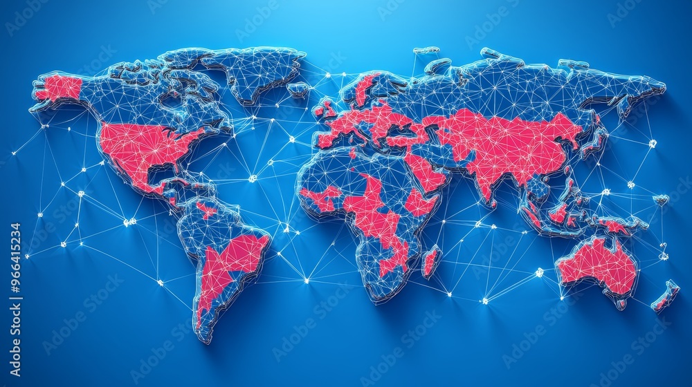 Colorful world map with connected nodes, showcasing global interaction ...