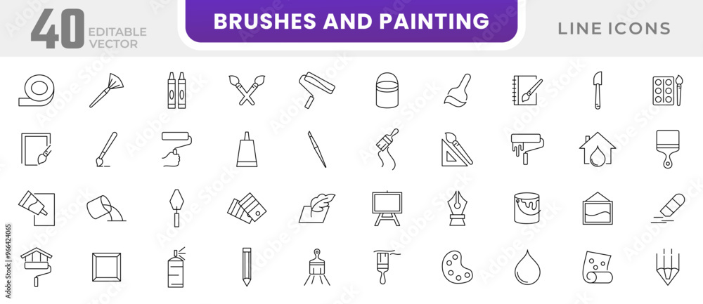 Brushes and painting line icon collection. Paint, paint roller, brush ...