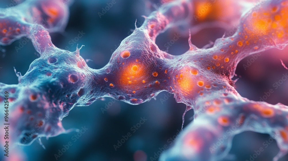 Microscopic view of fungal hyphae growing through organic matter in a ...