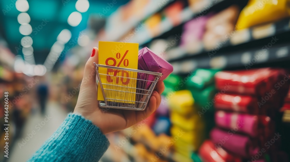 Hand holding graph with percentage, special offer of shopping ...