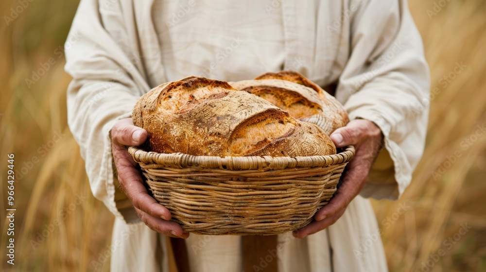 Jesus blessing fish and bread a symbol of generosity and the miracle of ...