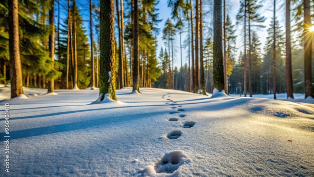 Freshly fallen snow reveals a trail of small, rounded paw prints from a ...