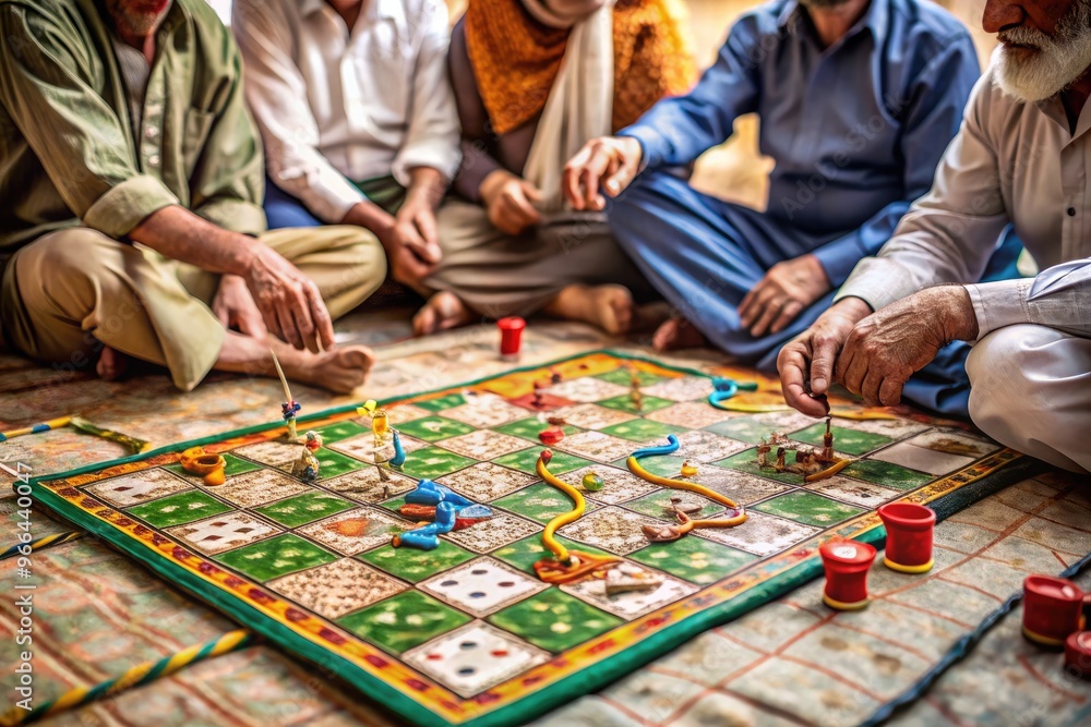 Historic Image Of A Snakes And Ladders Board Game Played By A Group Of ...