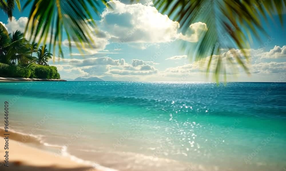 A stunning tropical beach scene featuring blurred backgrounds and ...