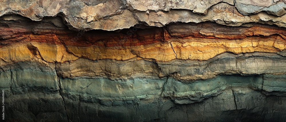 Stunning cross-section of sedimentary layers in a cliffside showing the ...
