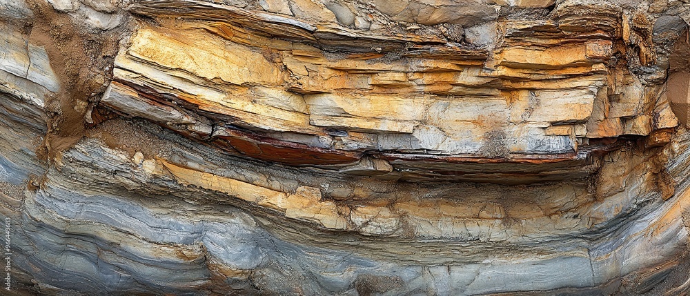 Stunning cross-section of sedimentary layers in a cliffside showing the ...