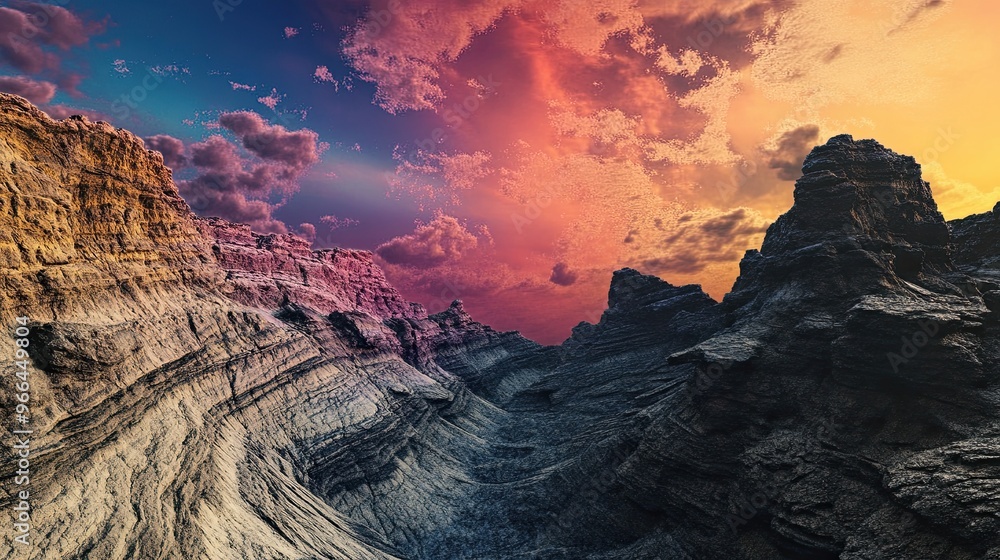 Epic landscape featuring towering sedimentary rock formations against a ...