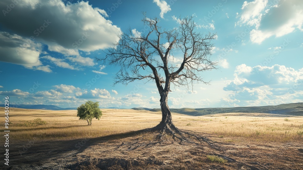 Half dead and half alive tree standing in the areas of landscape Stock ...