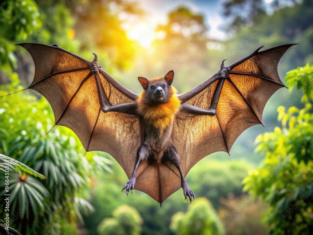 Majestic giant flying fox, world's largest bat, spreads its immense ...