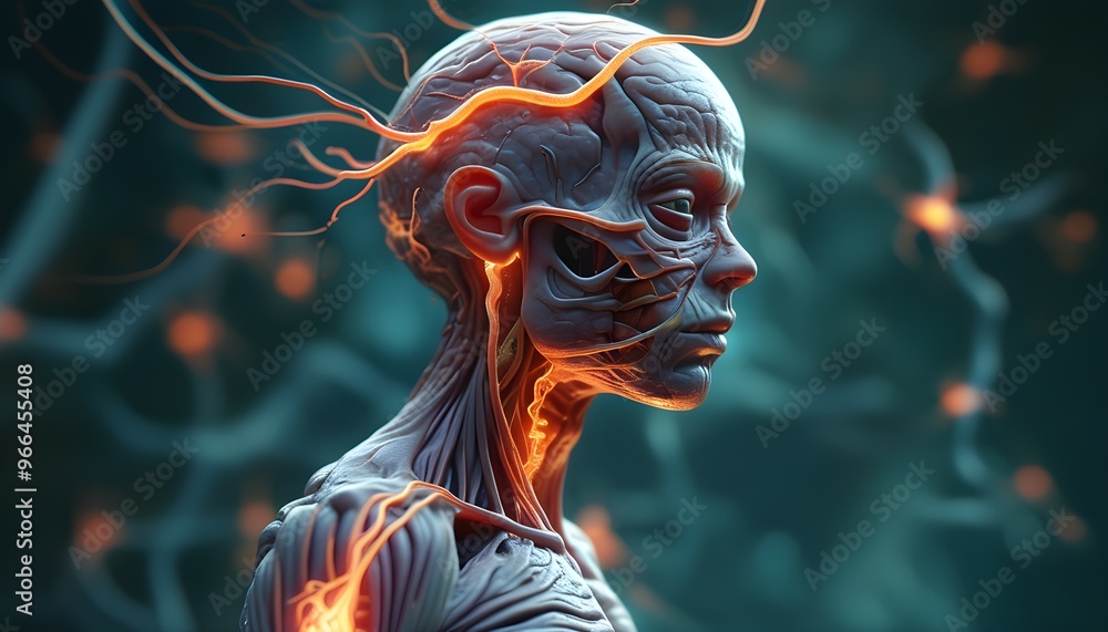 Digital exploration of the human body showcasing glowing neural and ...