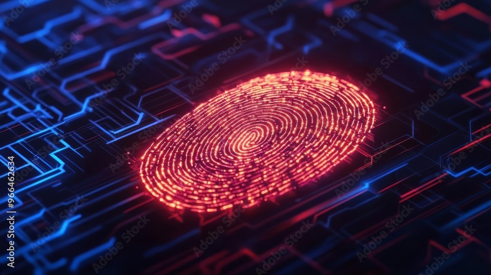 Animated fingerprint visualizing data encryption process, data lock ...