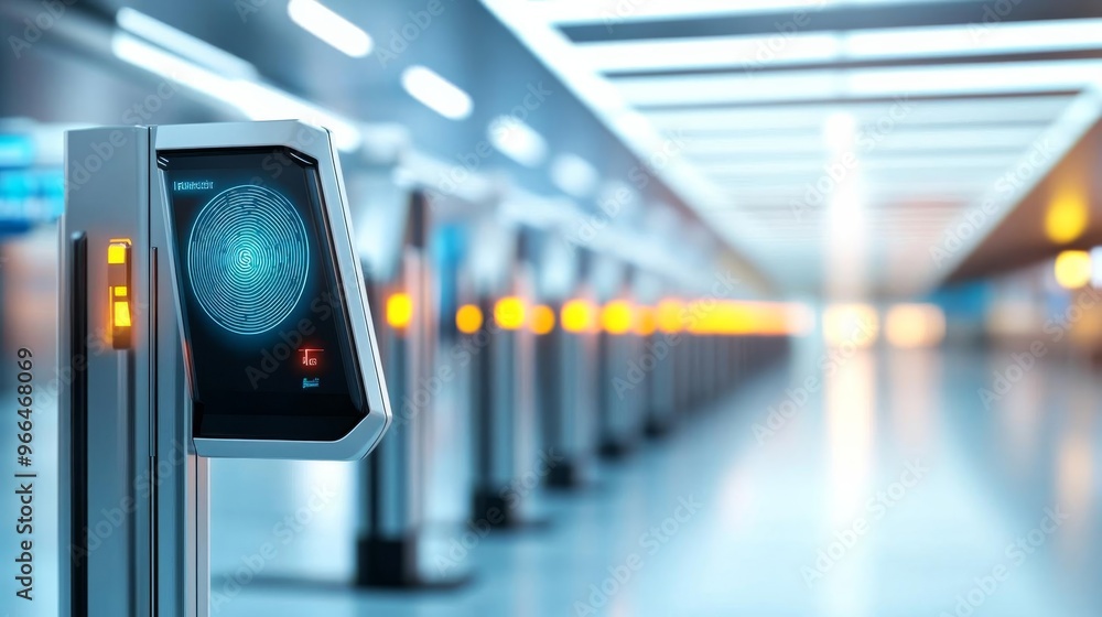 Futuristic airport security gate with a large digital fingerprint ...