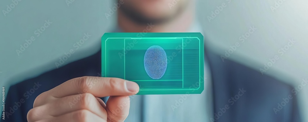 Holographic ID card, fingerprint verification, modern corporate ...