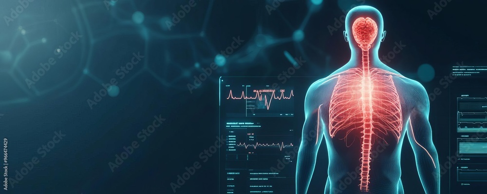 Digital health analytics, holographic patient data, futuristic medical ...