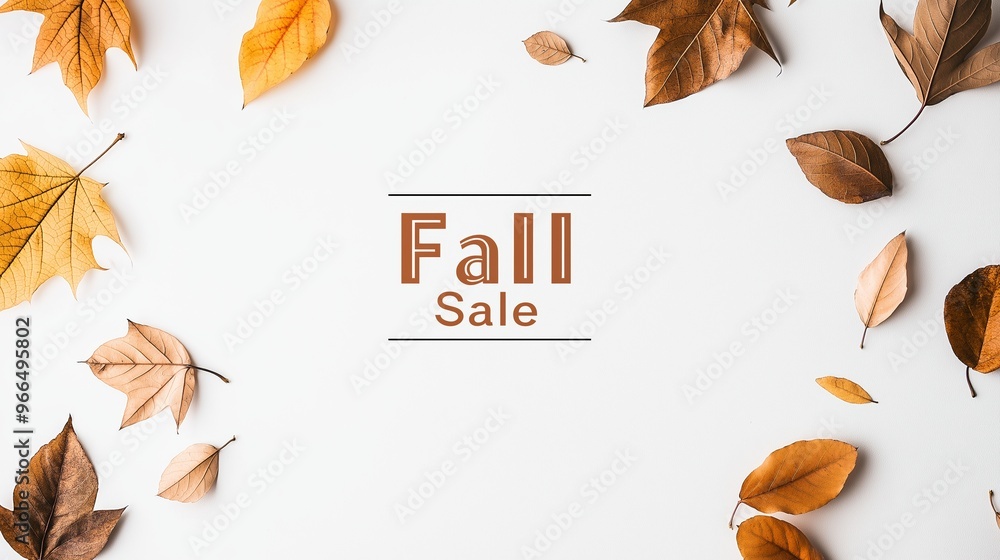 Variety of dry autumn leaves are framing the text fall sale over a ...