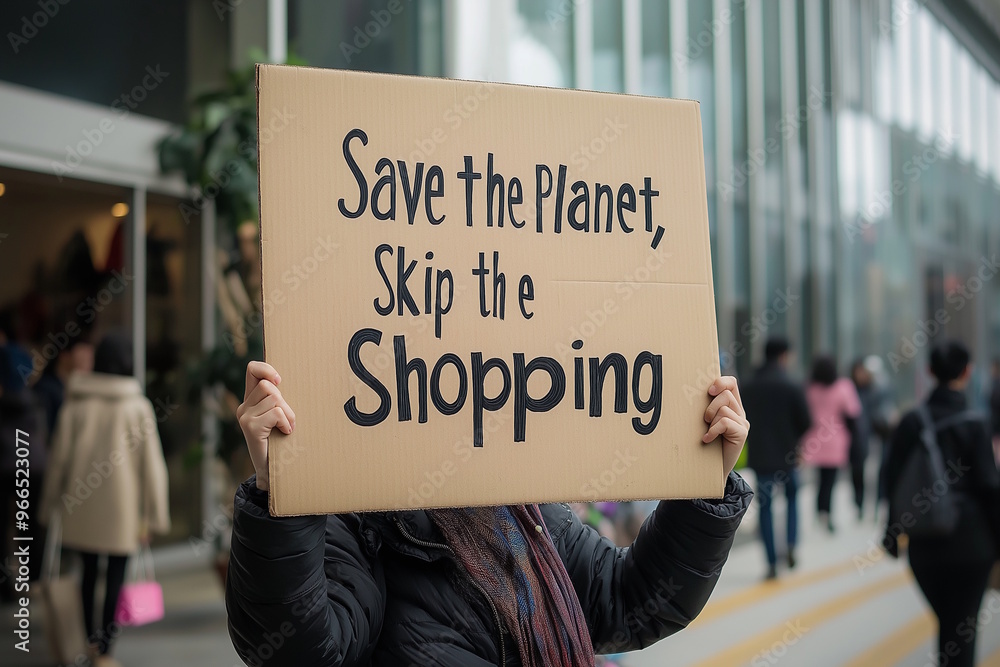 Person holding a cardboard sign reading "Save the Planet, Skip the ...