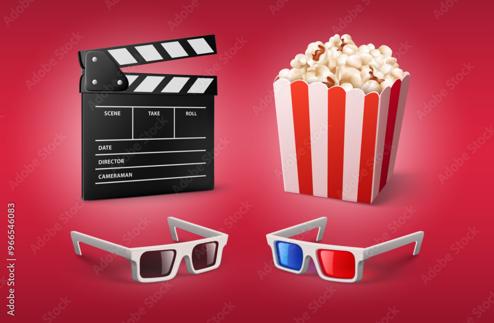 Movie icons set. Vintage retro icon of cinema objects clapperboard and ...