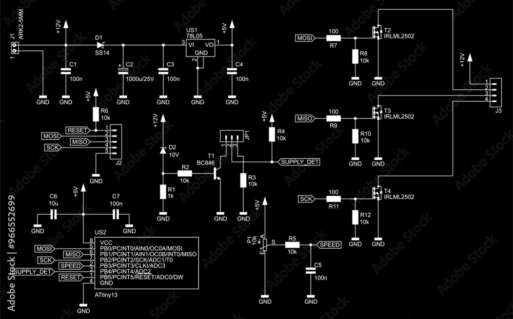 Schematic diagram of electronic device on sheet of paper. Vector ...