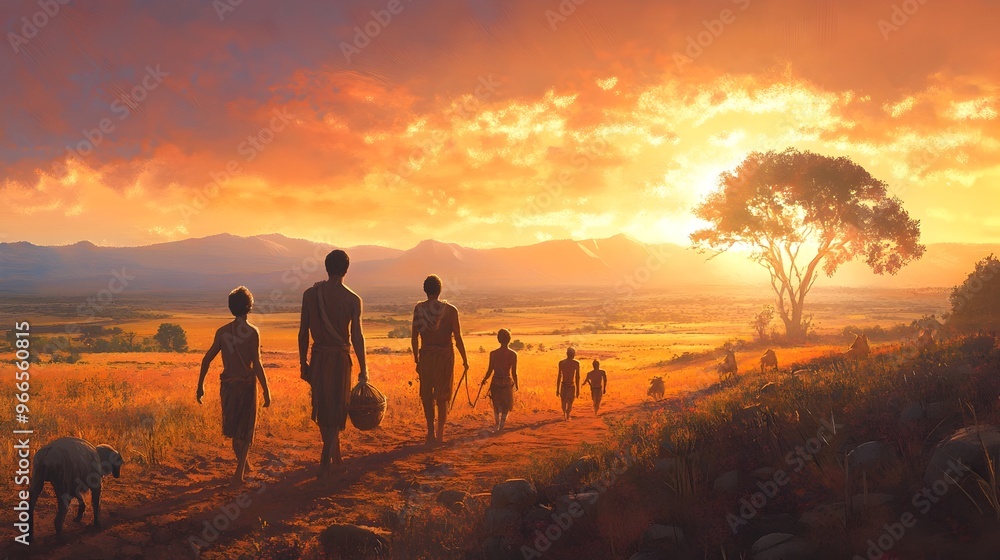Poster Depiction of Human Ancestors Transitioning from Hunter Gatherers ...