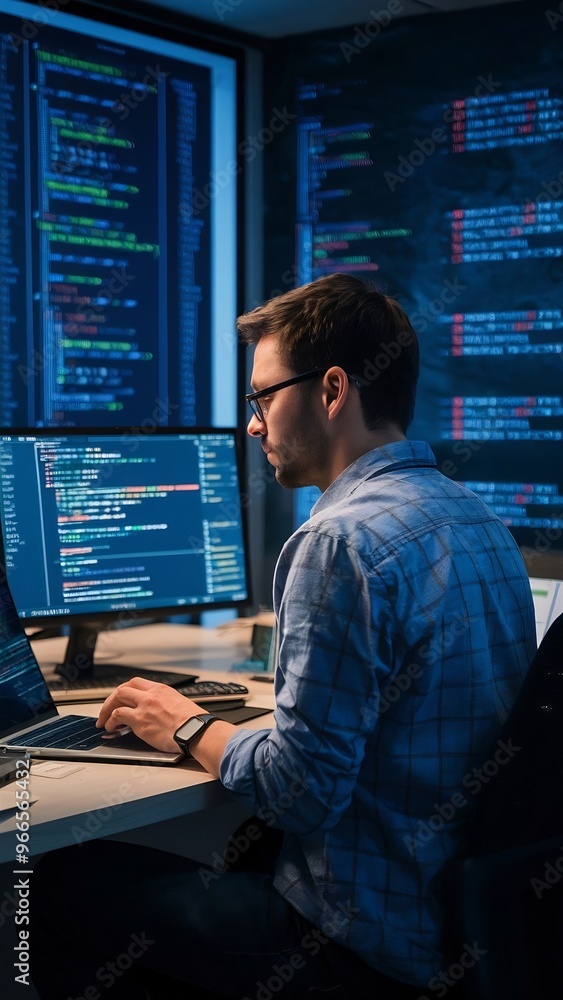 Software Web Developer Coding Html Script With Online Cloud Server And Programming Firewall