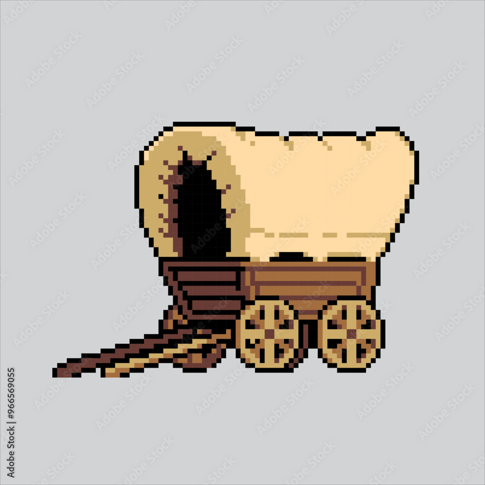 Pixel art illustration Cowboy Caravan. Pixelated Wagon Carriage. Cowboy ...