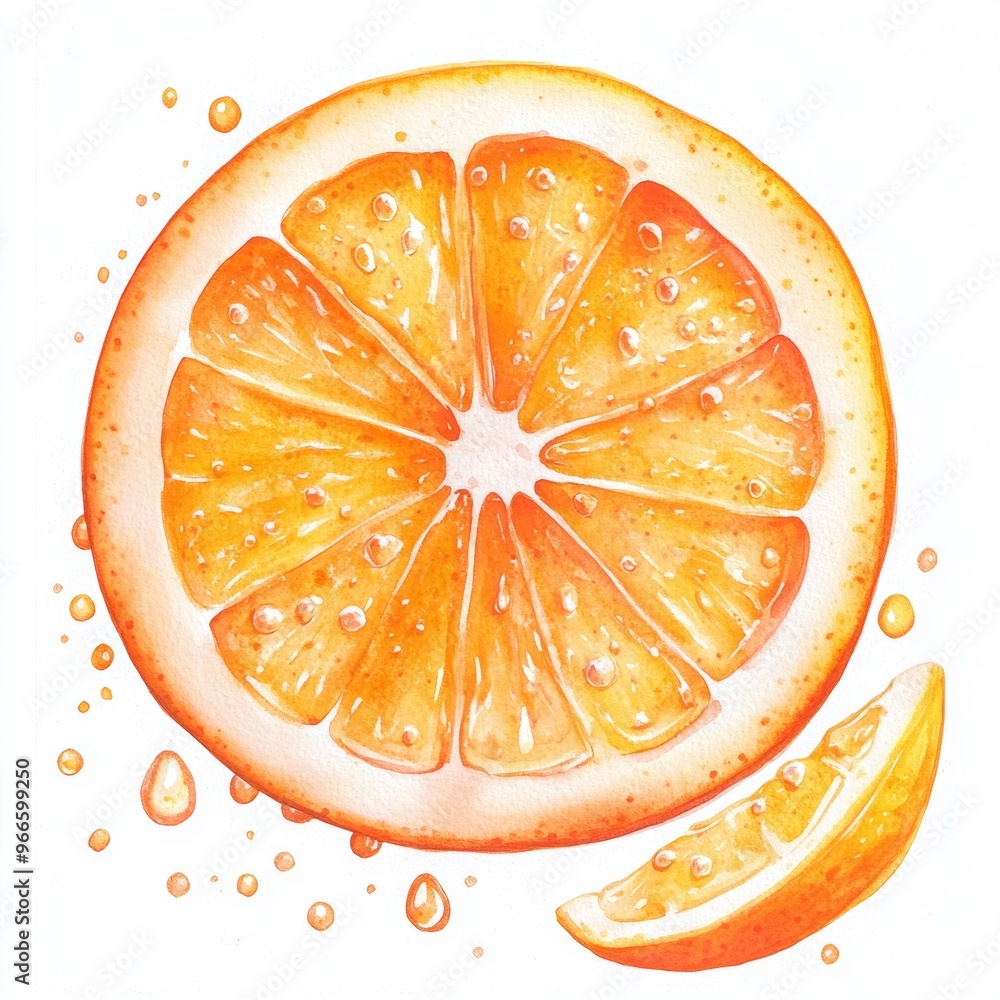 Vibrant watercolor clipart of a freshly squeezed orange juice, isolated ...