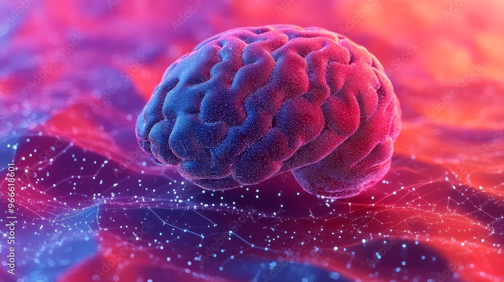 Vivid illustration of a human brain with a neural network background ...