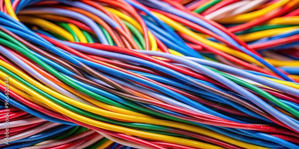 Colorful electrical wires and cables in a close-up shot, colorful ...