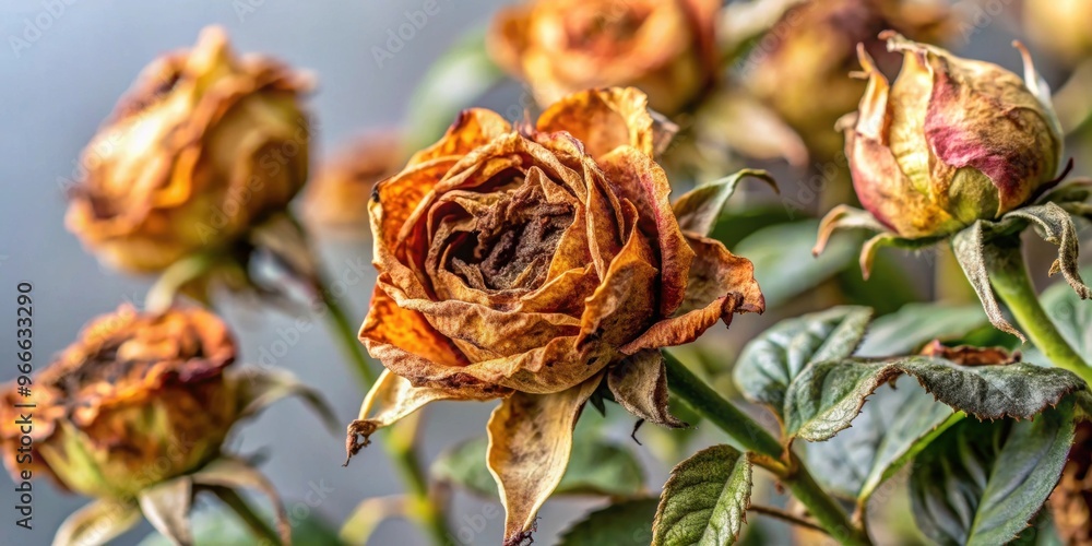 Mold growth on dried tea rose plant in herbarium, mold, fungus, decay ...