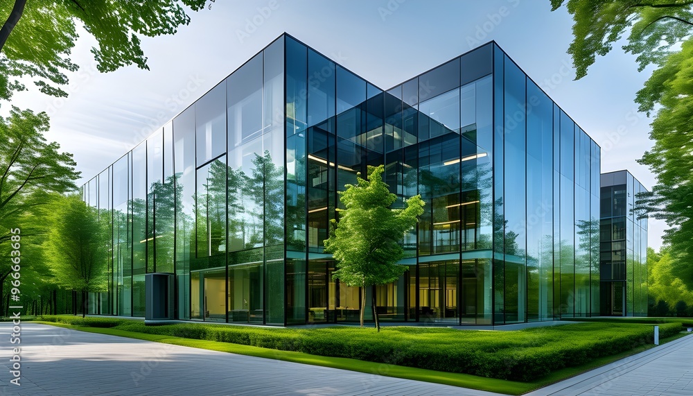Innovative glass office pod enveloped by lush greenery, highlighting ...