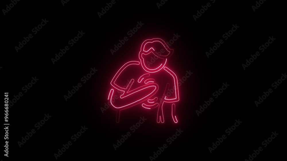 Chest Pain Animated Icon. Neon Chest Pain Badge Inside Circle. Heart ...