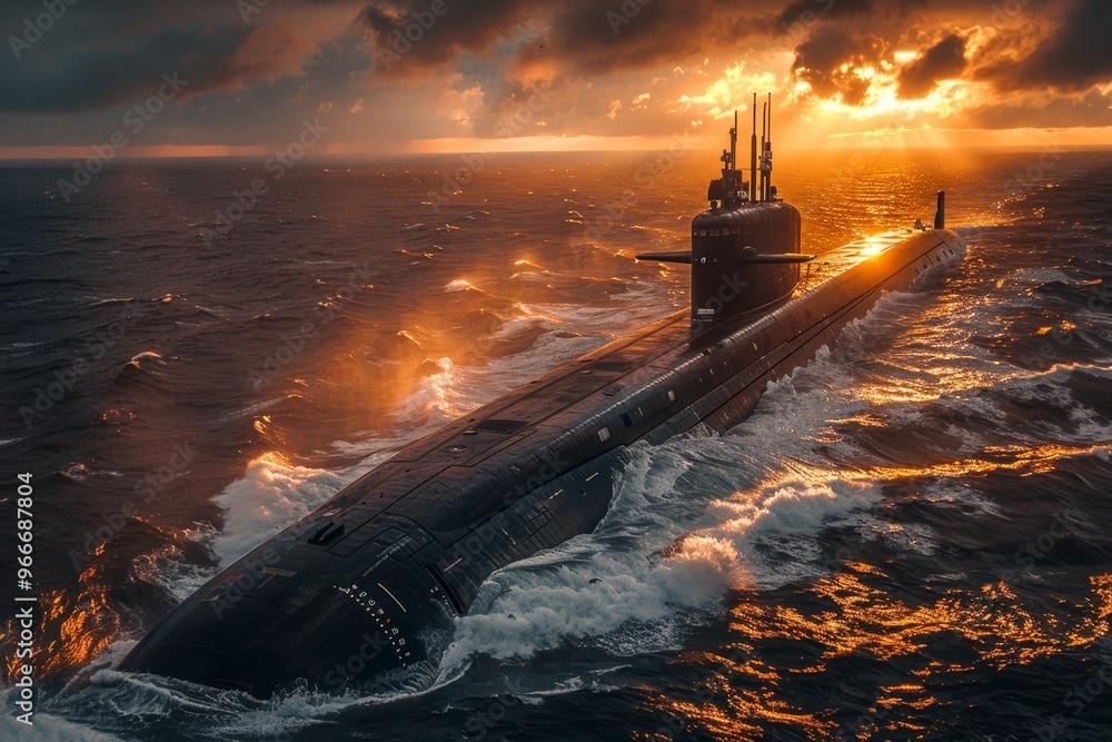 Unidentified military submarine ascending from depths a modern naval ...