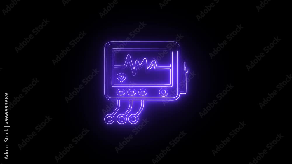 ECG Monitor Animated Icon. Neon ECG Monitor Badge Inside Circle ...