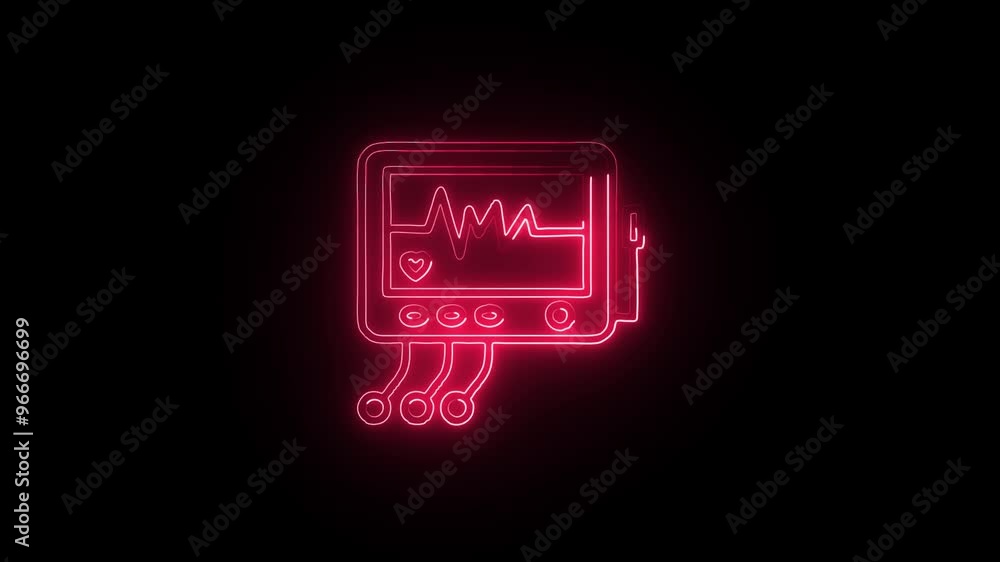ECG Monitor Animated Icon. Neon ECG Monitor Badge Inside Circle ...