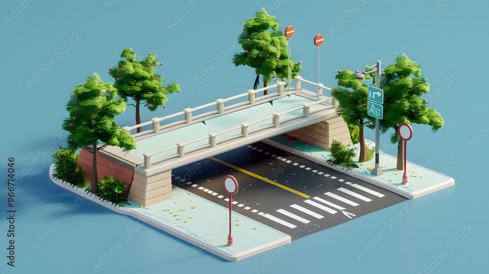 Pedestrian Overpass Street isometric 3D Cartoon Stock Illustration ...